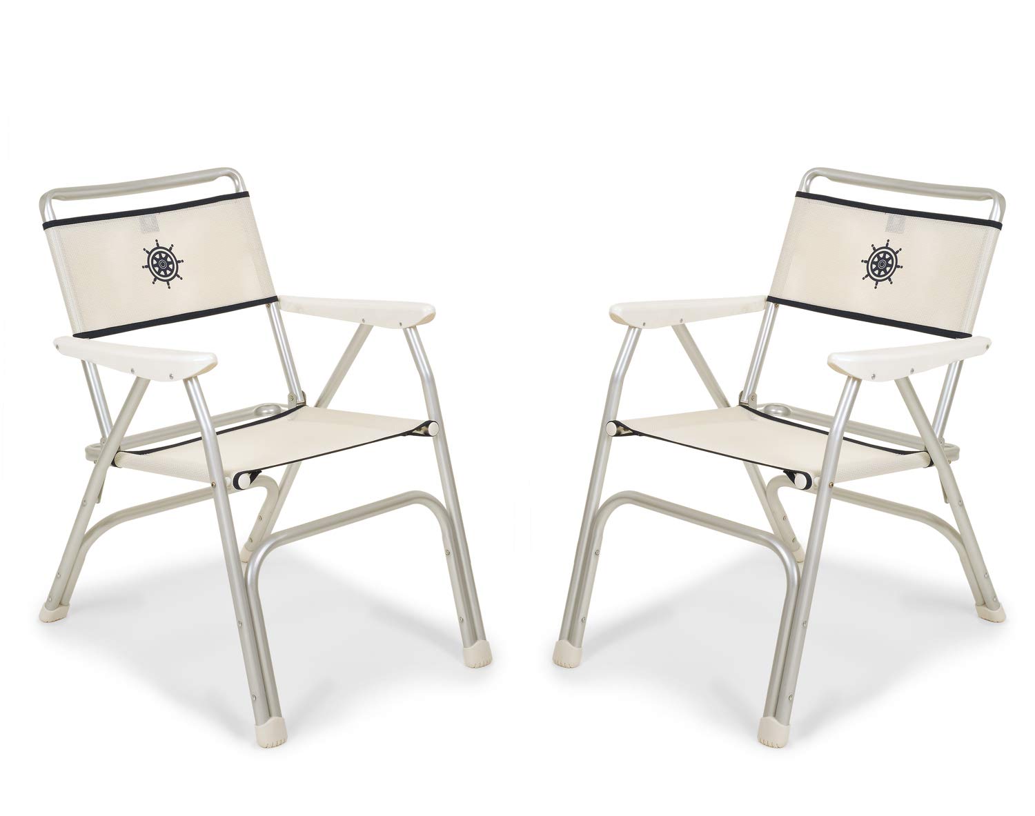 FORMA MARINE Boat Chairs White Vinyl MESH Deck Folding Marine Aluminum Furniture Set of 2 M100PW