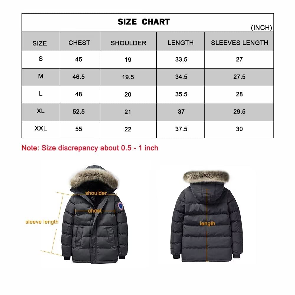 FREDRM Men's Winter Coat Water-Repellent Windproof Fur Hooded Thicken Long Parka Puffer Jacket (gray-1, L)