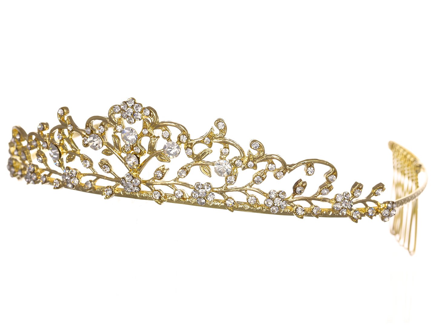 Flower Vine Design Bridal Tiara Crown - Blue Crystals Silver Plating T797