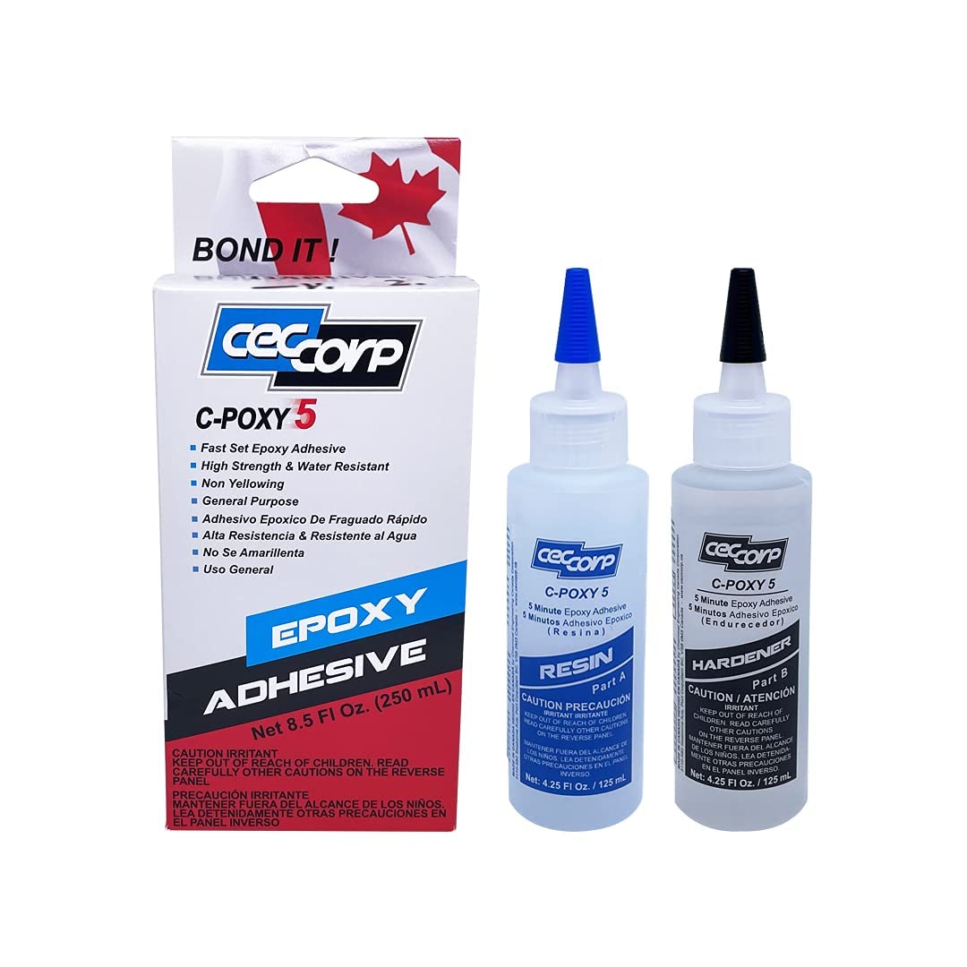 Five Minute Epoxy Glue Adhesive C-POXY 5 by CECCORP (8.5 Oz Combined) – Fast Setting, Quick Cure, Clear Epoxy Glue, General Purpose, 5 Minute