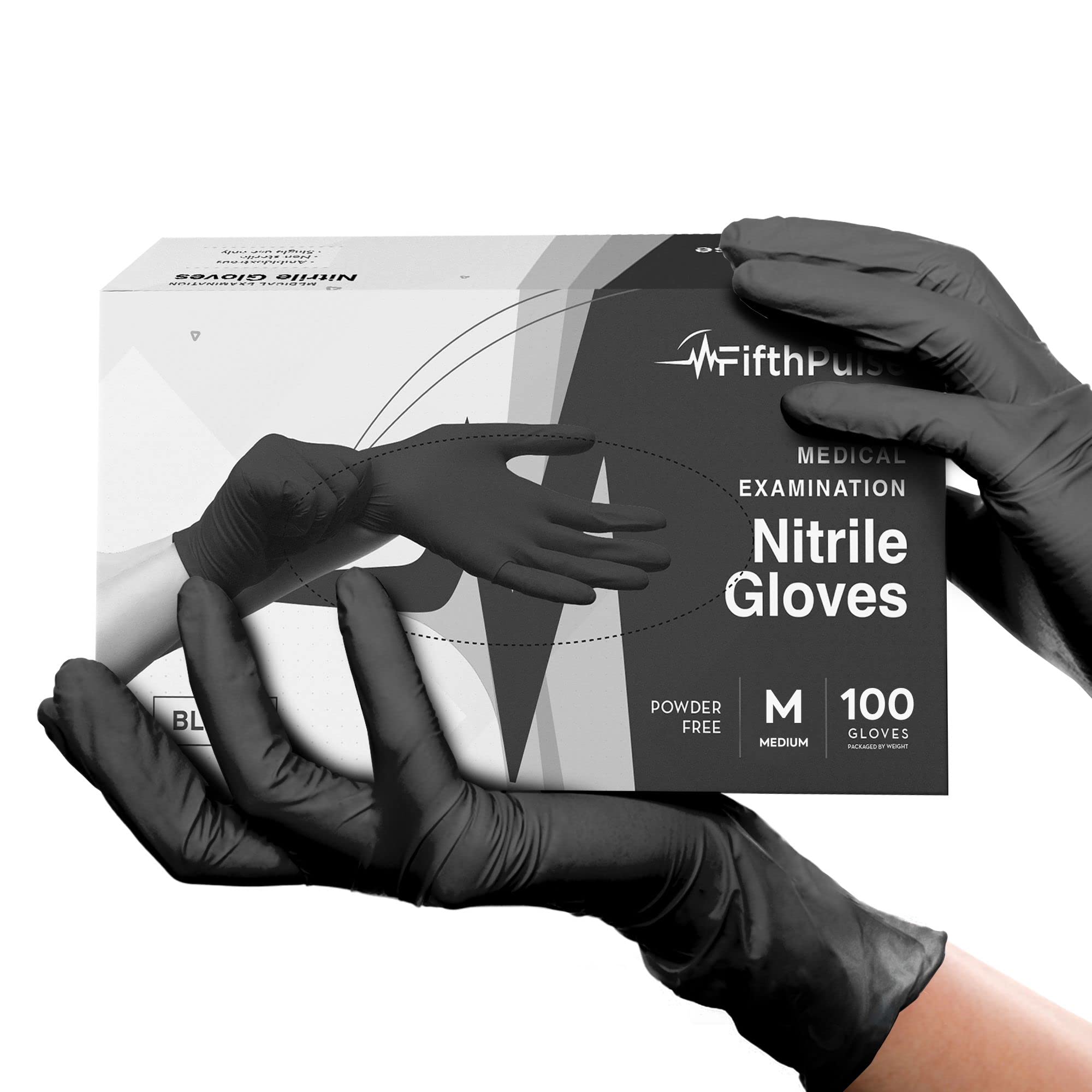 FifthPulse Black Nitrile Medical Gloves X Small, 100 Count - Surgical Grade Latex Free Disposable Gloves X Small Rubber Gloves (Guantes Desechables)