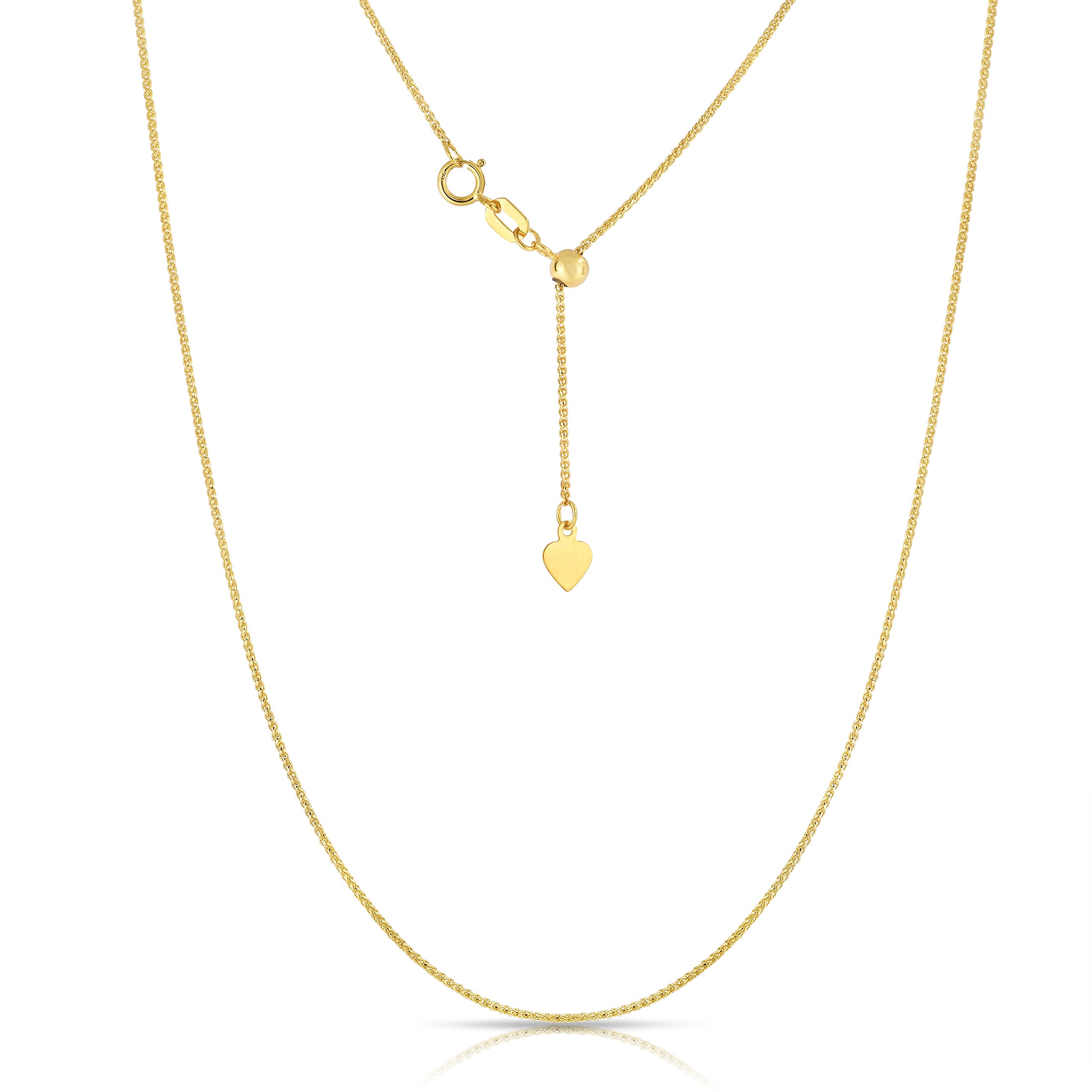 Floreo 10K Yellow Gold Adjustable Wheat Chain Necklace, 24 Inch
