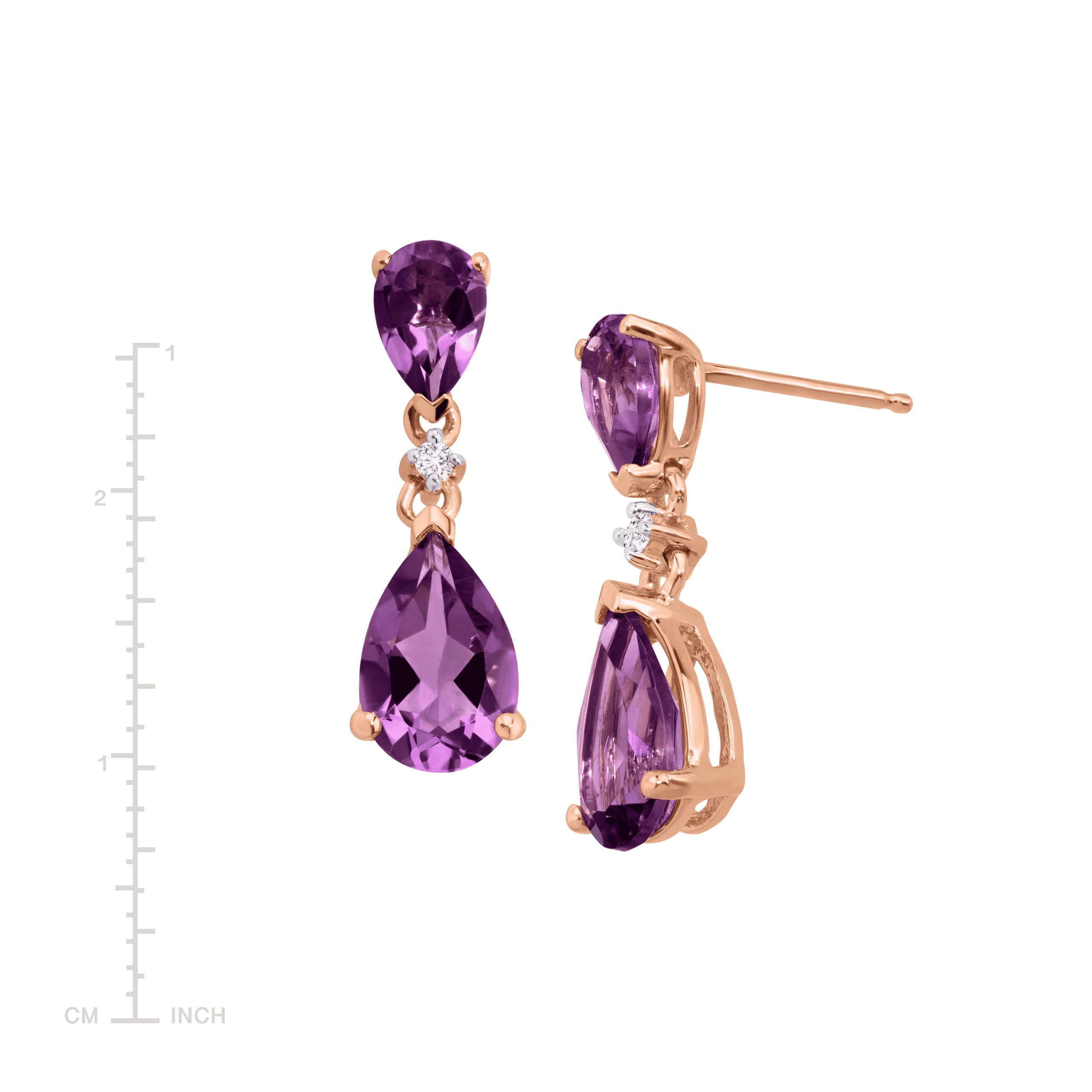 Finecraft Natural Amethyst Drop Earrings with Diamonds in 14K Rose Gold