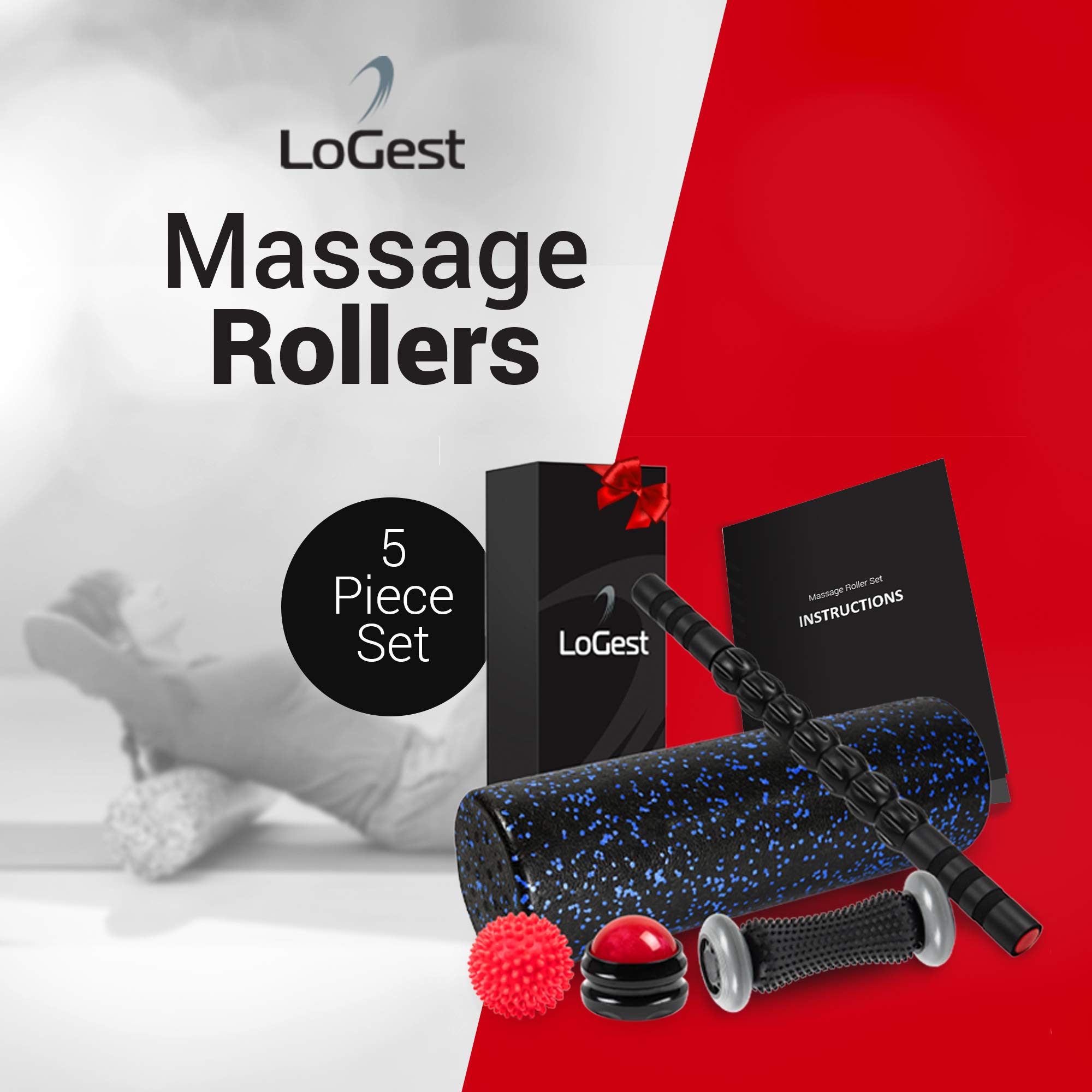 Foam Roller Set 18" Foam Back Roller, 18" Massage Stick, Foot Roller, Spiky Massage Ball, Massage Roller Ball, for Pain Tightness Plantar Fasciitis Relief Deep Tissue Massage Home Gym Muscle Roller