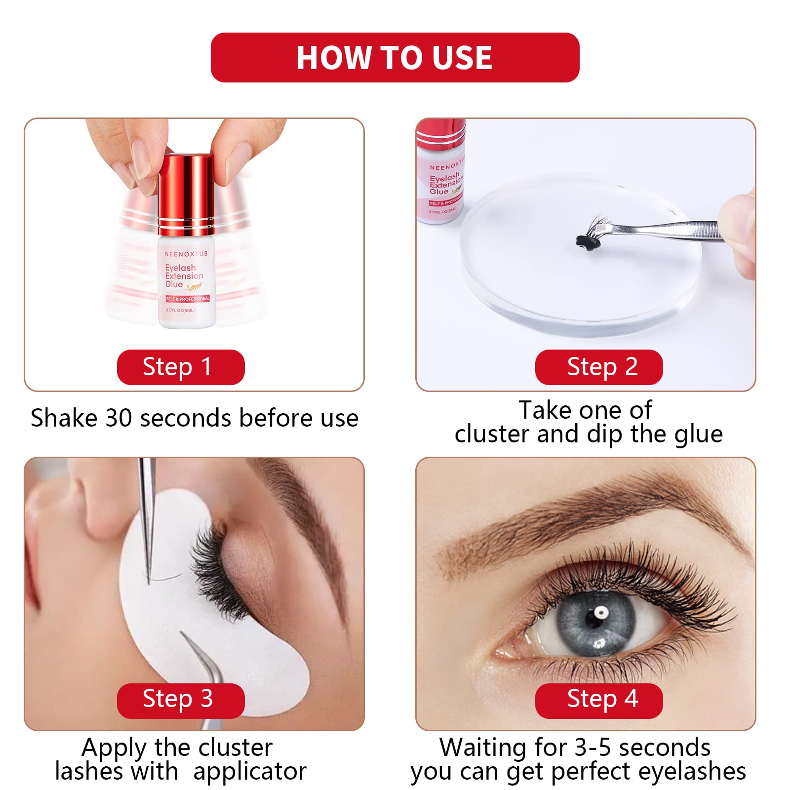 Neenoxtub Sensitive Eyelash Extension Glue, No Fume Lash Glue for Eyelash Extensions, 6-7 Weeks Retention Eyelash Glue for Sensitive Eyes, Extra Strong Professional & Individual Lash Glue. 5 ml
