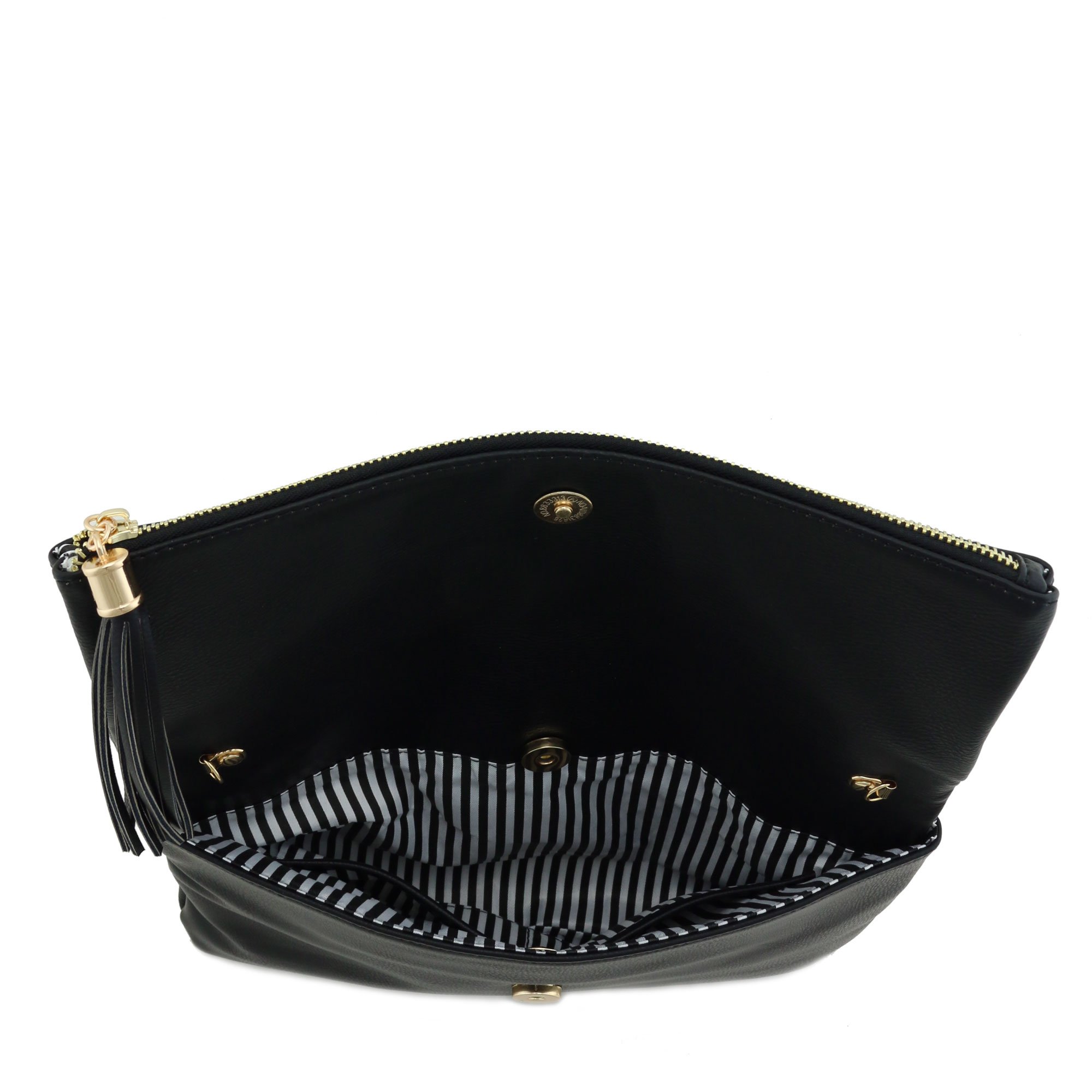 FashionPuzzle Tassel Accent Flapover Clutch Purse with Chain Strap Beige (Brick) One Size