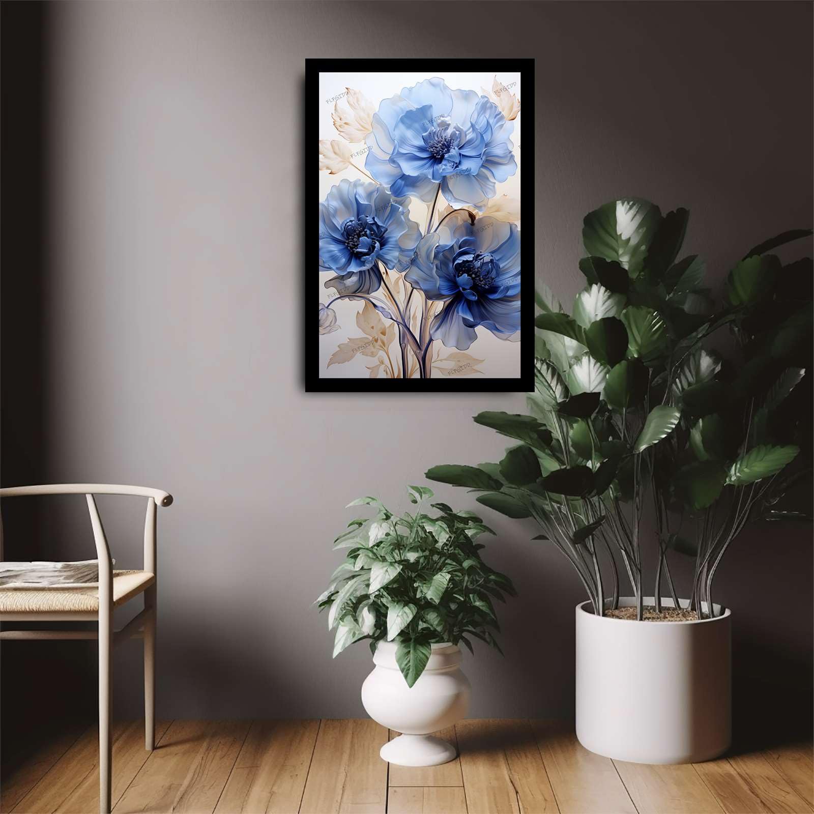 FLFGIDD Wall Art Blue Flowers Oil Painting Canvas Wall Art Colorful Wall Painting Flowers for Kitchen Modern Bathroom Wall 4x6inch with Solid Wood Frame