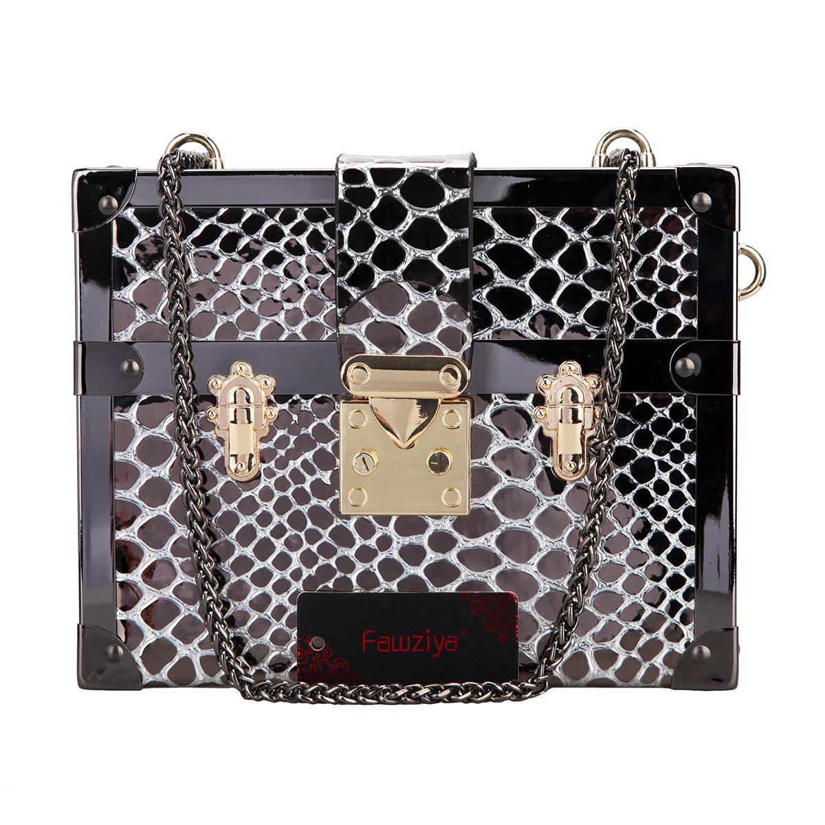 Fawziya Evening Clutch Snakeskin Thick Chain Oversized Novelty Purses For Women Formal-Black