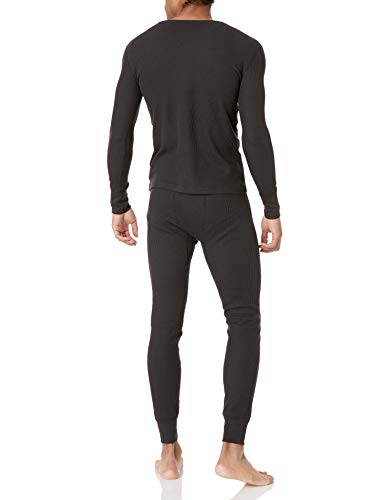 Fruit of the Loom Men's Recycled Waffle Thermal Underwear Set (Top and Bottom), Black, Large
