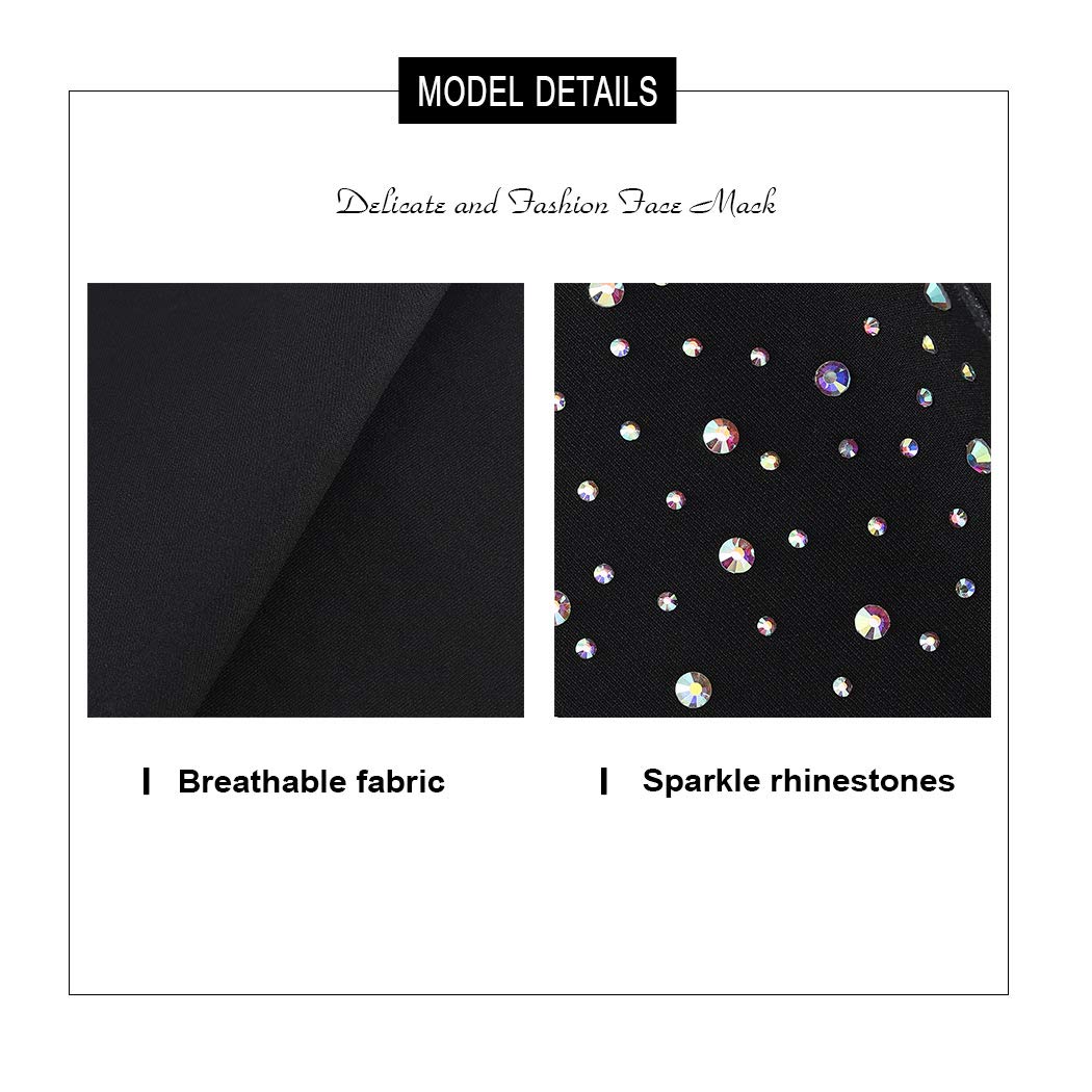 Gortin Sparkle Crystal Mouth Shield Black Cotton Dust-proof Mouth Coving Washable Patty Breathable and Reusable for Women