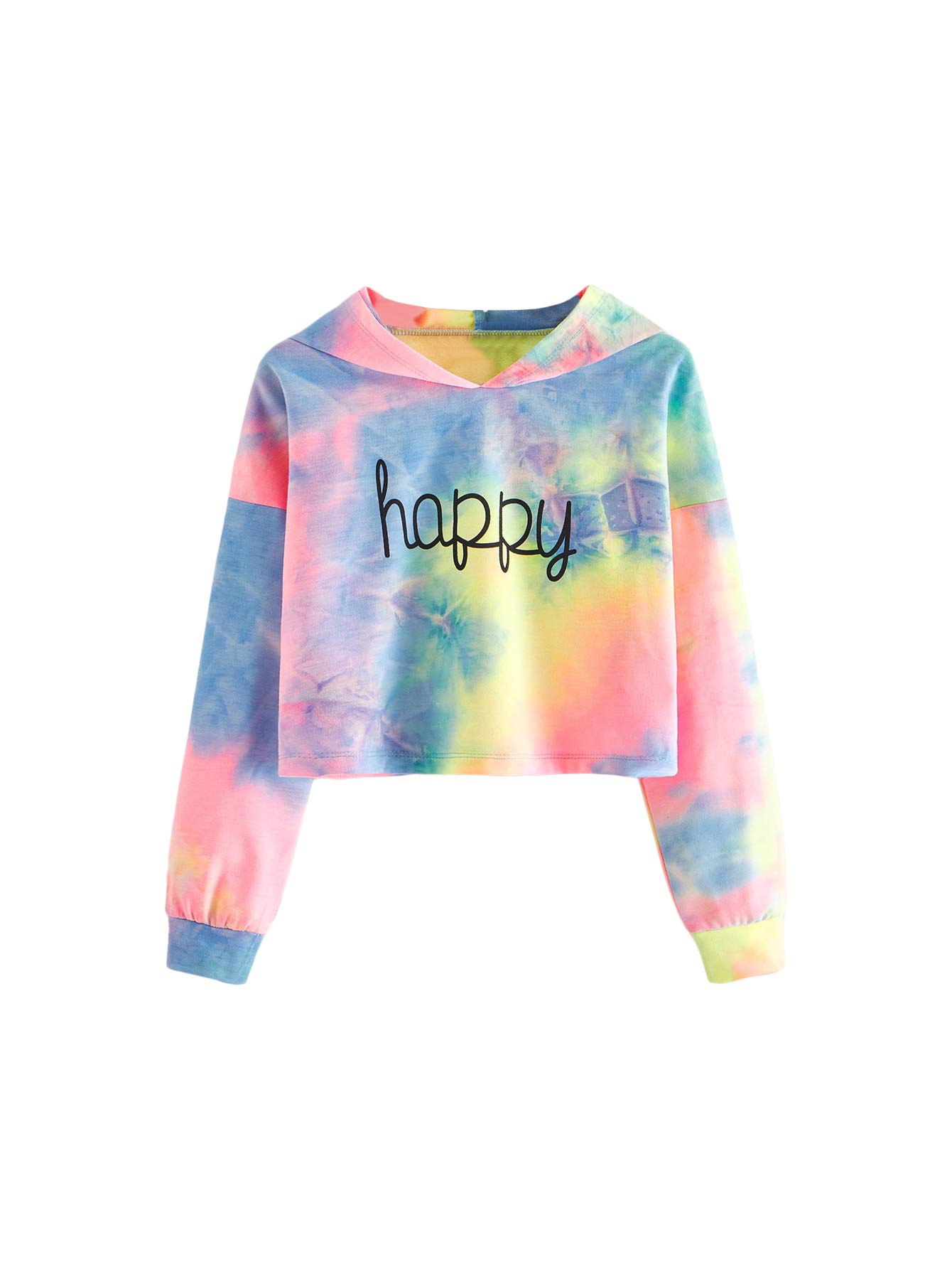 Floerns Girls Tie Dye Letter Print Long Sleeve Hoodie Pullover Sweatshirt Multi 11-12Y