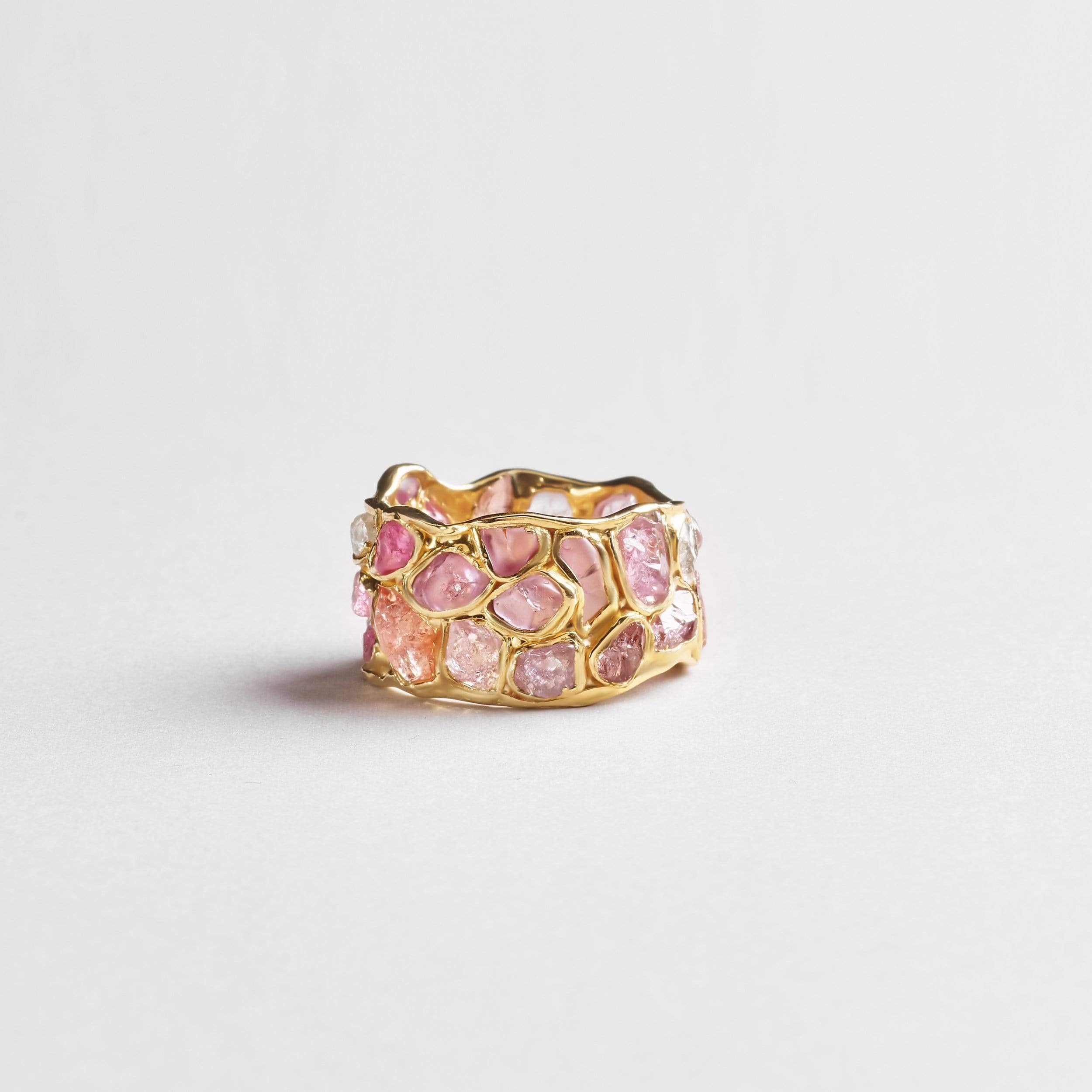german kabirski 16 Carat Pink Spinel Handmade Barrel Ring for Women in 925 Sterling Silver with Gold Plating Size 5.5