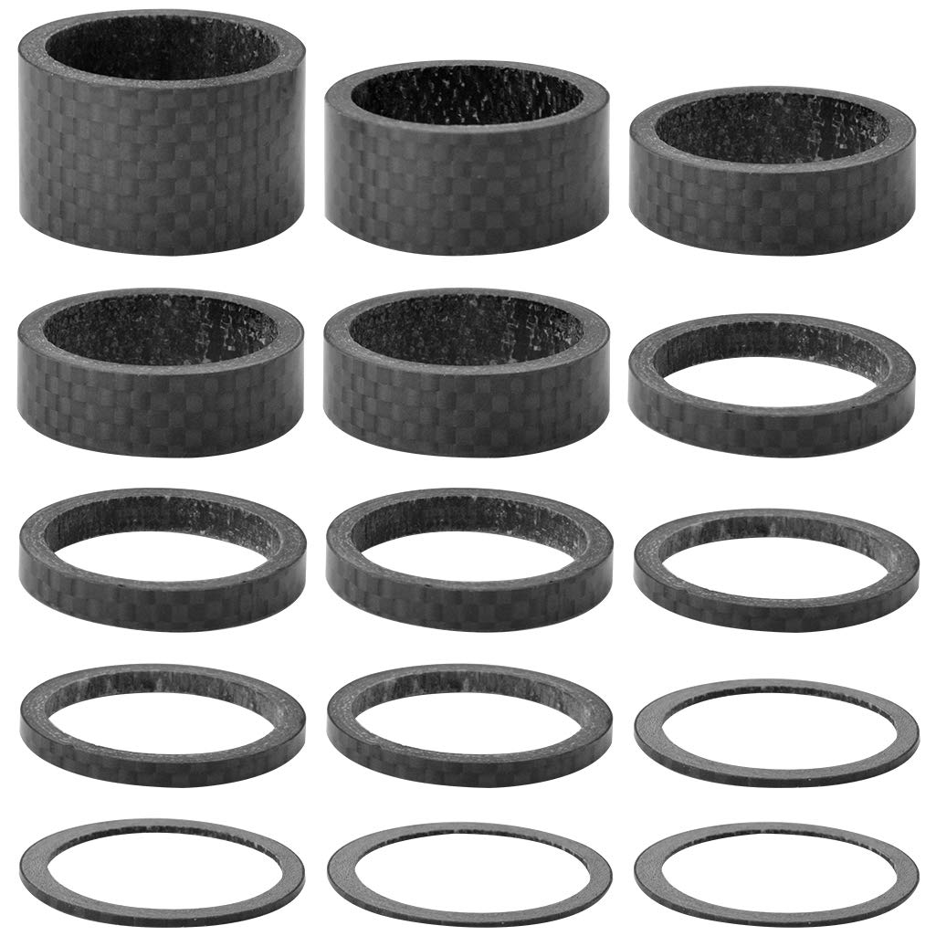 Fengek 15 Pcs Headset Spacer for Bicycle, 7 Sizes Carbon Fiber Road Bicycle Stem Headset Spacers Kit for 1-1/8 Inch Stem, 1mm 2mm 3mm 5mm 10mm 15mm 20mm