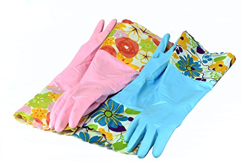Finnhomy 31229 Household Gloves Latex free cleaning Gloves with soft fiber lining extra long cuff 15" and Vinyl Textured Grip 2 Pair Large