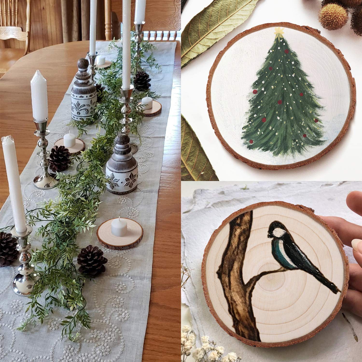 Fuyit Unfinished Wood Slices for Centerpieces, 8Pcs 5.1-5.5 Inch Natural Wooden Round Discs with Bark for Rustic DIY Crafts, Table Base, Wedding Decoration