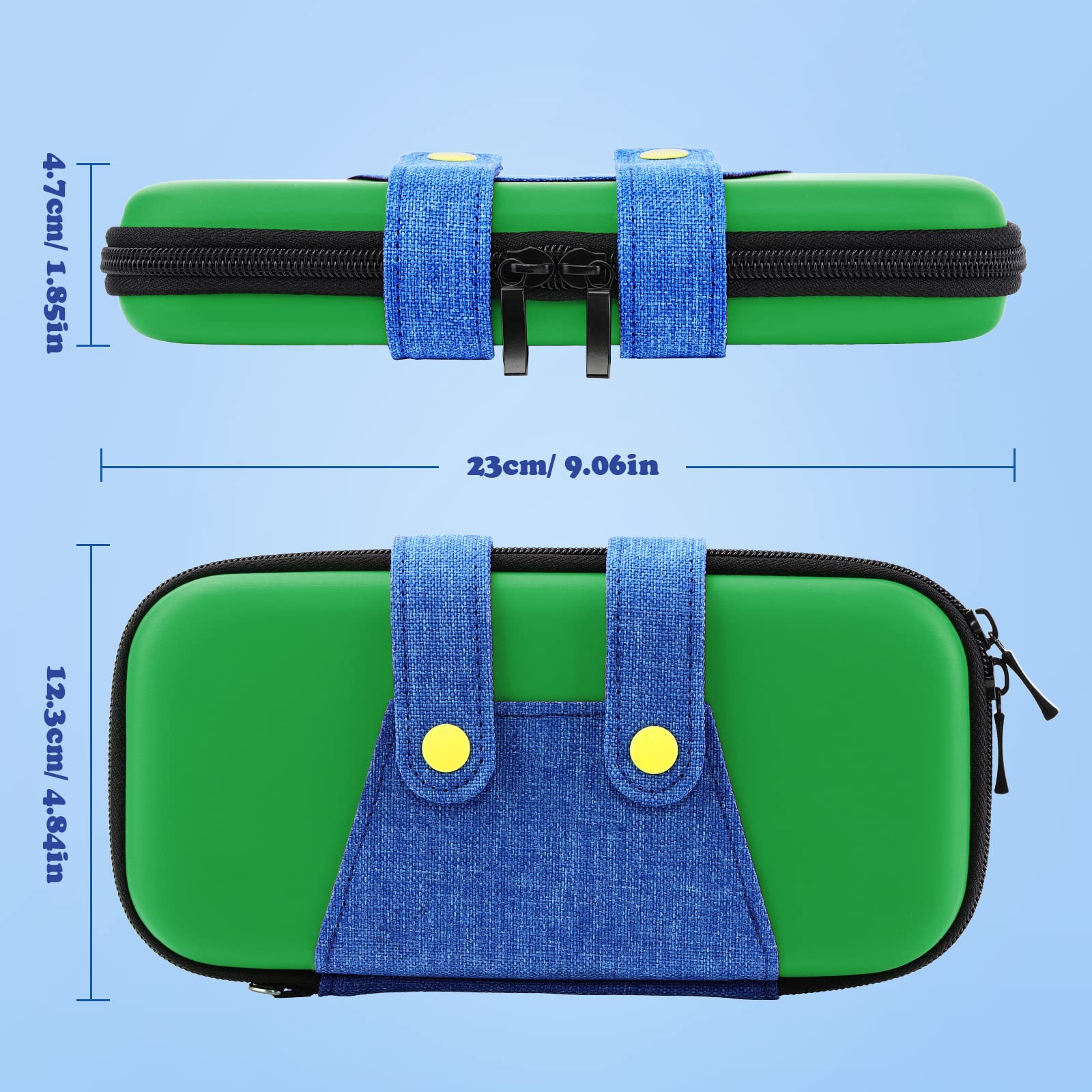 MoKo Carrying Case Compatible with Nintendo Switch Lite, Portable Protective Hard Shell Cover Travel Carrying Case Storage Bag with 10 Game Cartridge Holder & detachable Hand Strap, Luigi Green