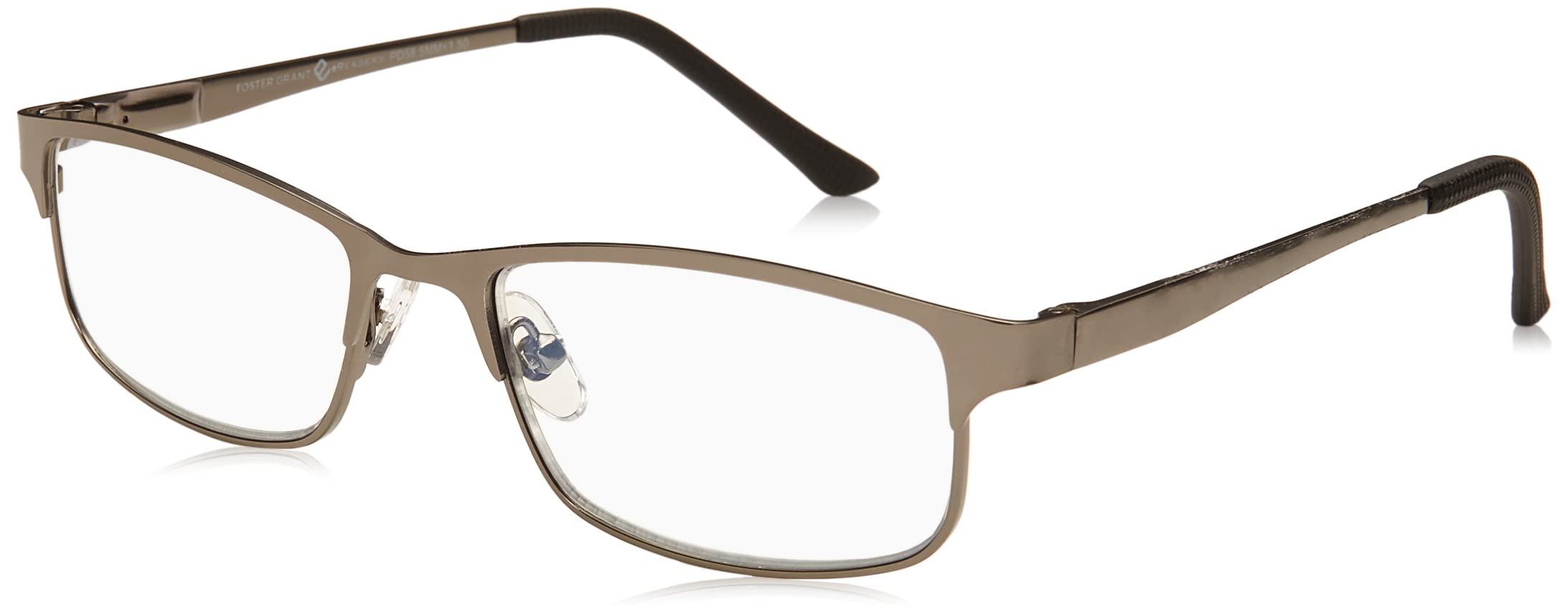 Foster Grant Men's Samson Rectangular Reading Glasses, Satin Dark Gunmetal/Transparent, 52 mm + 1.75