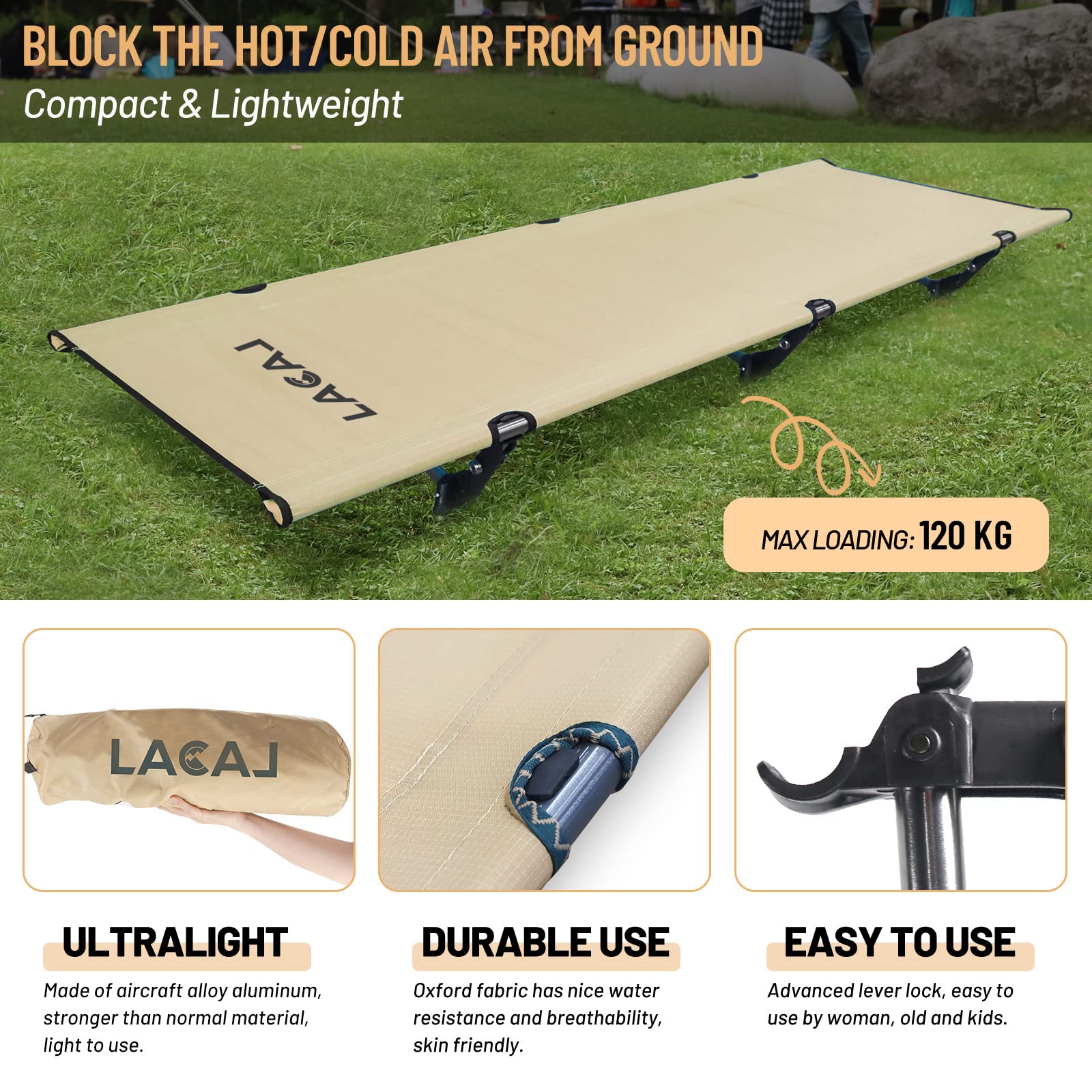 G2 GO2GETHER Foldable 4lb Camping Cot, Durable Travel Cot, Ultralight for Backpacking, Summer Hiking, Mountaineering, Easy to use for Woman & Man, Comes with Storage Bag(Blue)