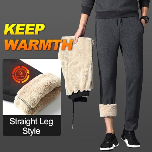 Flygo Men's Winter Warm Active Fleece Joggers Pants Athletic Sherpa Lined Sweatpants(02 Black-L)