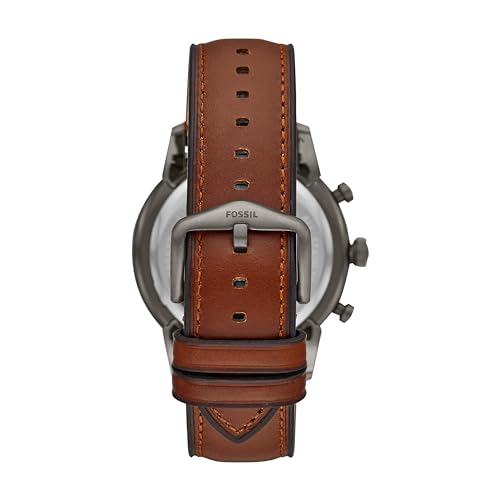 Fossil Men's Townsman Quartz Stainless Steel and Leather Chronograph Watch, Color: Smoke, Amber (Model: FS5522)