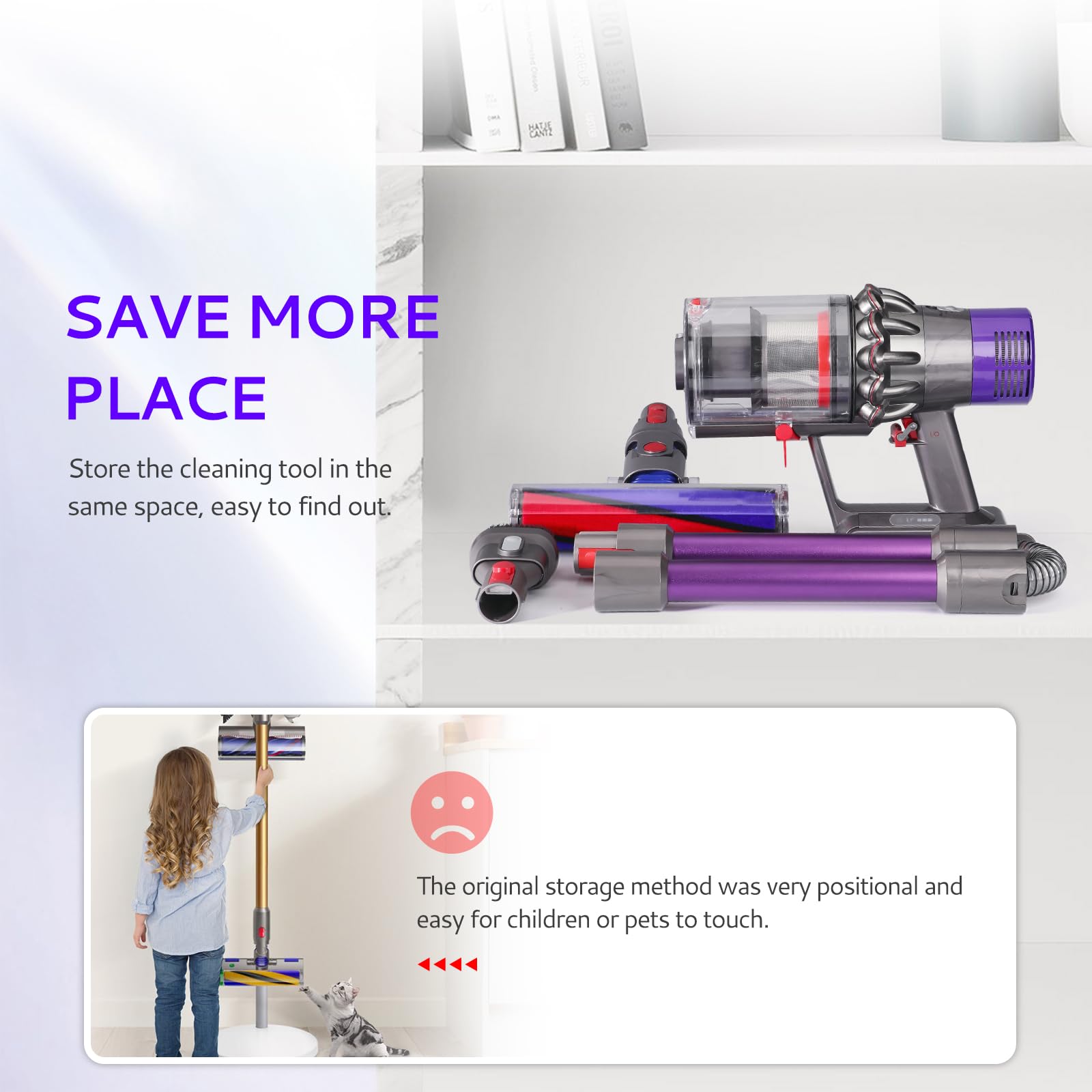 Foldable Extension Wand Compatible with Dyson V7 V8 V10 V11 V15 Cordless Vacuum Accessories, Upgrade Quick Release Wand Replacement for Dyson Stick Vacuum Attachments(Purple)
