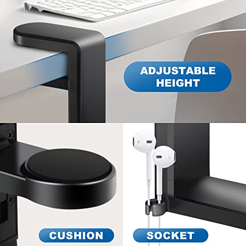 Tandoler for Headset Headphone Hook Holder Hanger Mount, Headphones Stand with Adjustable & Rotating Arm Clamp, Under Desk Design, Universal Fit,Built in Cable Clip Organizer,Black
