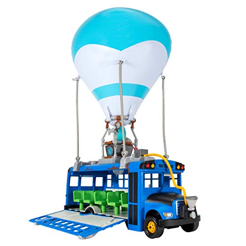 FORTNITE Battle Bus Deluxe - Features Inflatable Balloon with Lights & Sounds, Free-Rolling Wheels on Bus - Includes 4 Inch Recruit (Jonesy) and Exclusive Tomatohead Action Figures