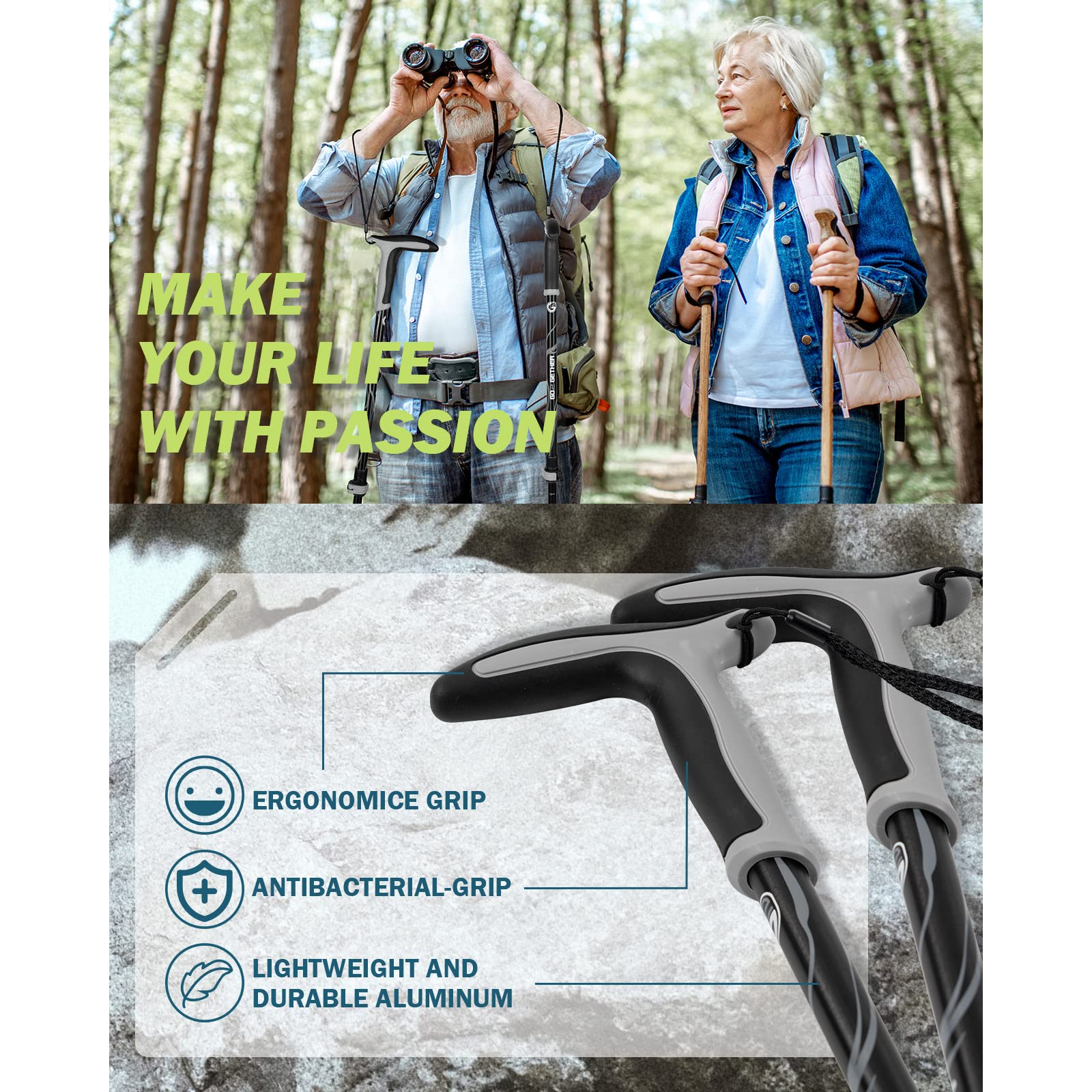 G2 Hiker Trekking Hiking Poles Telescopic/Aluminum Alloy/Comfort TPE Handle/Auto-Adjustable Strap/Quick Flip Lock/Snow Baskets Attached (Pack of 2 Poles),Black/Blue/Red