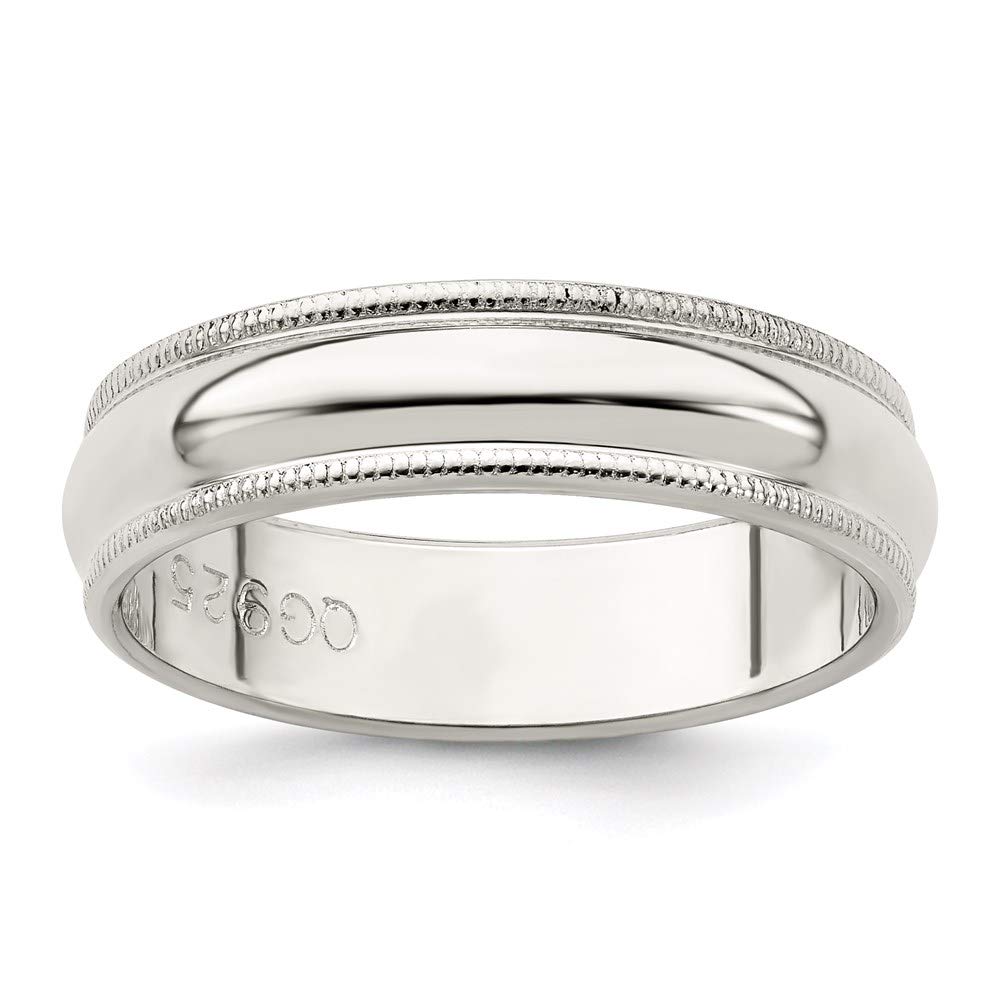 Forever Flawless Jewelry 5mm High Polish Finish Half Round Domed Milgrain Sterling Silver Wedding Band - Size 12