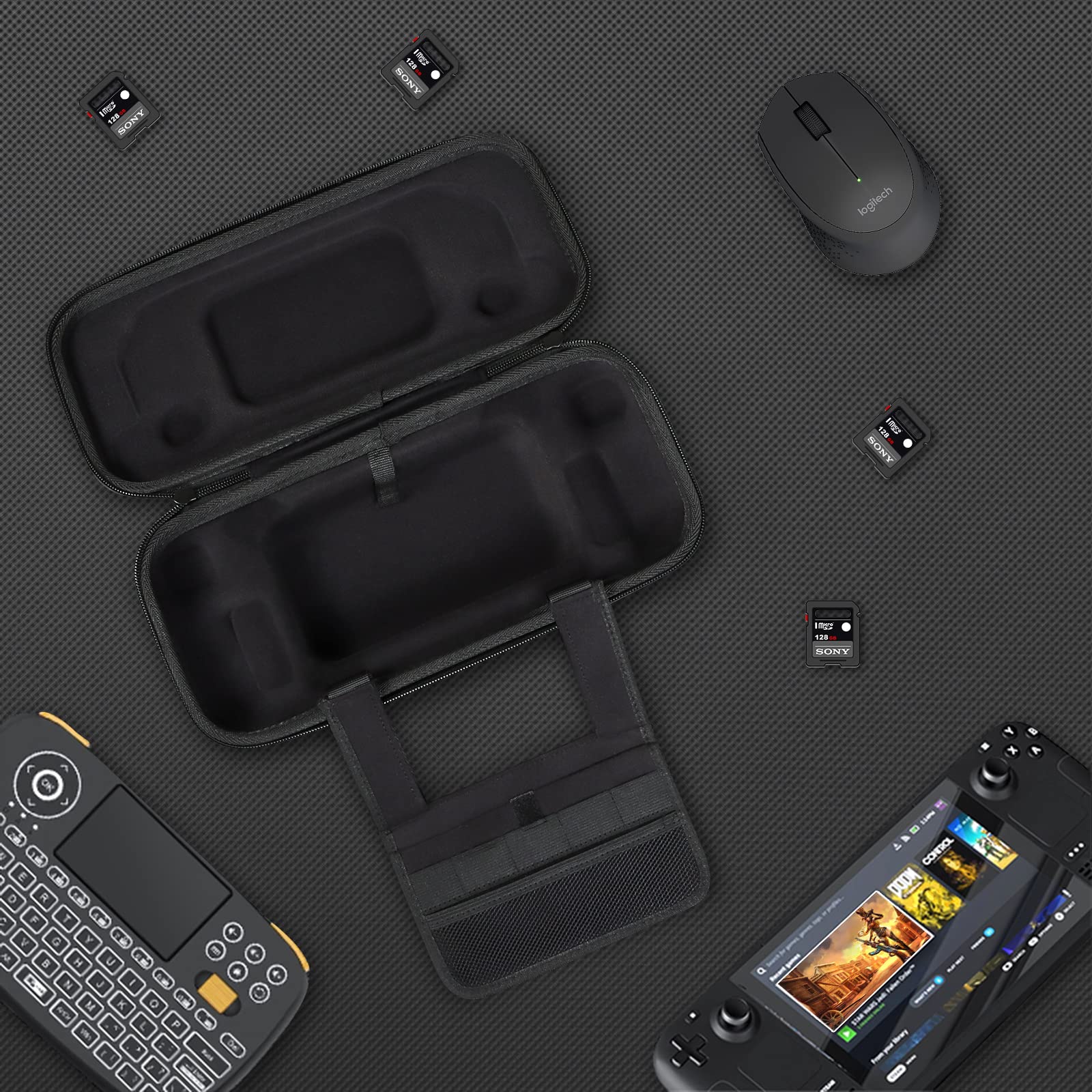 FunreemaG Carrying Case for Steam Deck,Flexible Stand Design and Protective Hard Shell Carry Case Built-in Charger Storage ,Portable Travel Carrying Case Pouch for Steam Deck Console & Accessorie