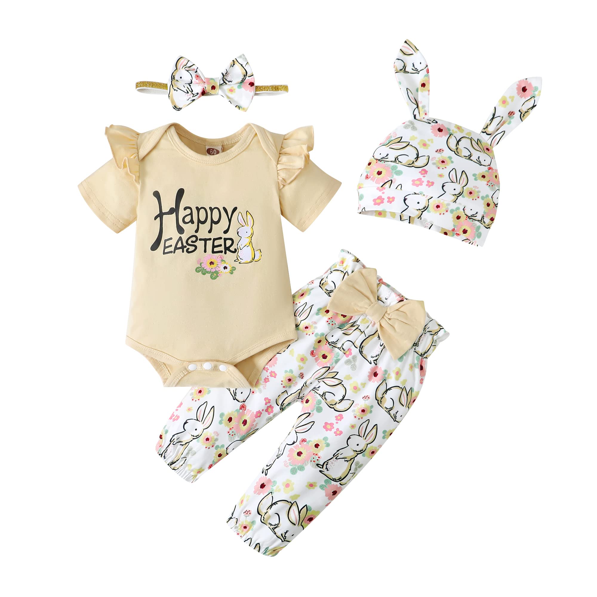 Singcoco Baby Girl Easter Day Outfit Easter Rabbit Clothes Happy Easter Bunny Bodysuit (Yellow, 12-18 Months)