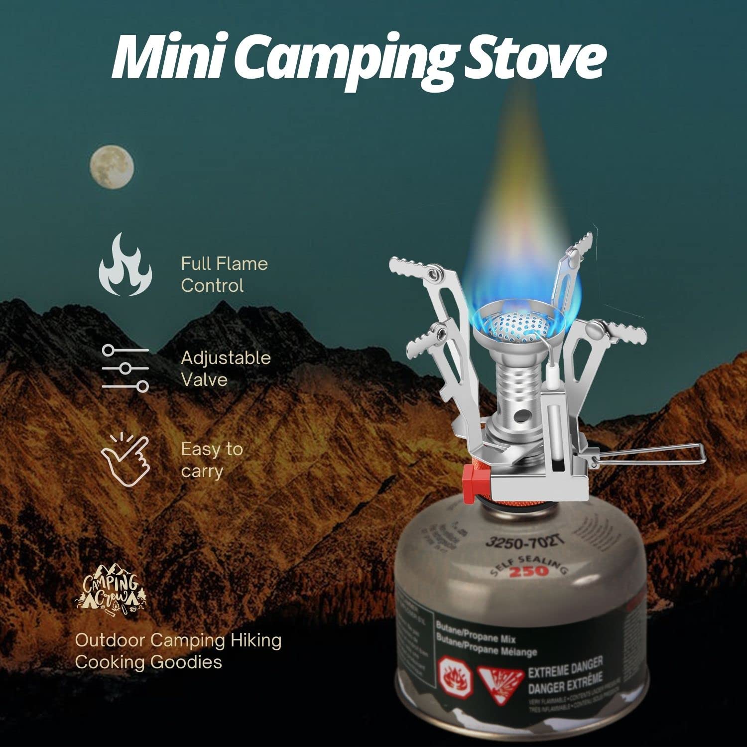Flexzion Camping Backpack Stove - Lightweight and Portable Backpacking Stove for Camping, Hiking, Outdoor Cooking - Small Camping Stove with Piezo Ignition