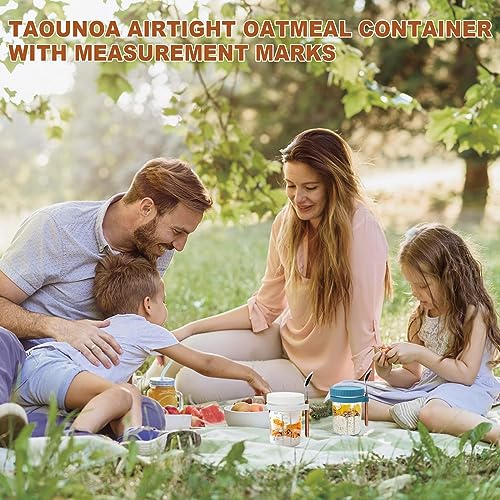 TAOUNOA 9 Pack Overnight Oats Container, 12oz Glass Overnight Oats Containers with Lids and Spoon 350ml Colorful Mason Jars with Lids with Measurement Marks