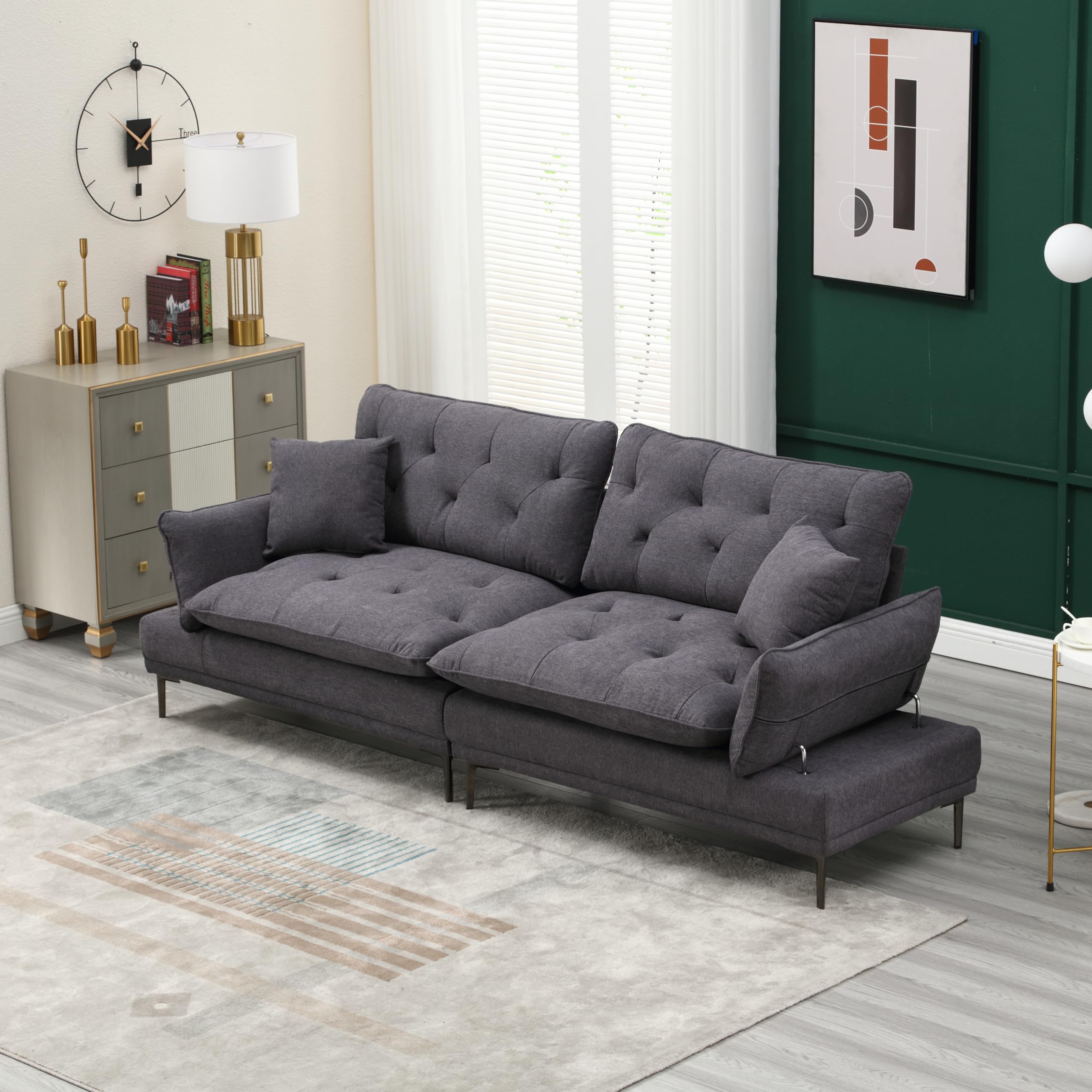 Spacious Loveseat Sofa with Metal Legs,Modern Futon Design, Tufted Accent, Convertible Arms,2-Seater Cloud Sofa for Living Room and Apartment (Dark Gray)