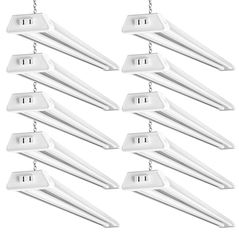 FREELICHT 10 Pack Linkable LED Utility Shop Light, 4000 LM, 4 FT, 48 Inch Integrated Fixture for Workshop, 40W Equivalent 260W, 5000K Daylight, Surface + Hanging Mount – ETL