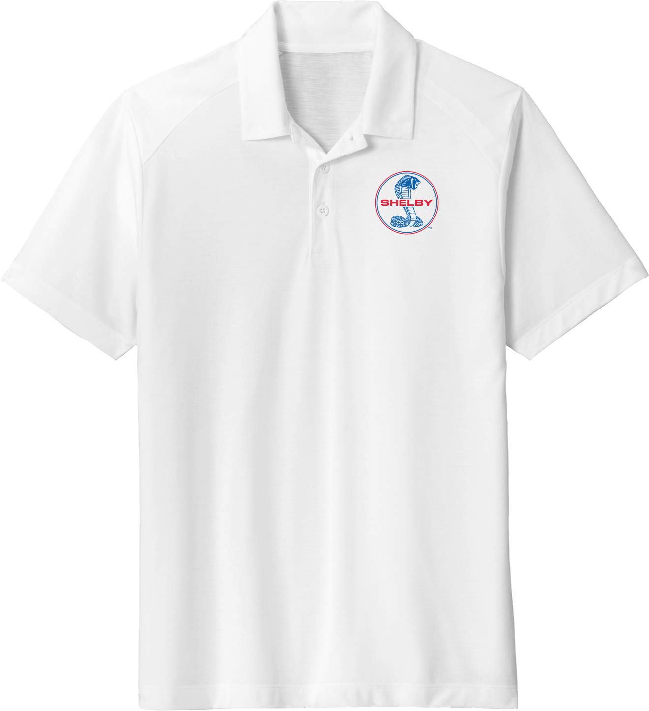 Ford Mustang Shelby Blue and Red Tri Blend Wicking Polo, White XL