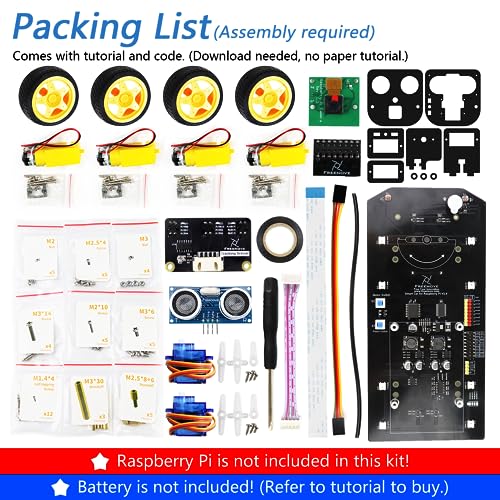 Freenove 4WD Smart Car Kit for Raspberry Pi 4 B 3 B+ B A+, Face Tracking, Line Tracking, Light Tracing, Obstacle Avoidance, Colorful Light, Ultrasonic Camera Servo (Raspberry Pi NOT Included)