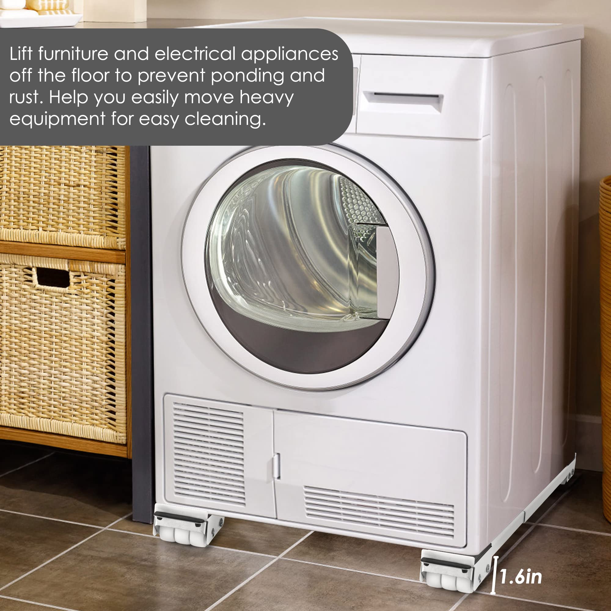 Gotsblock Heavy Duty Furniture Appliances Rollers, Extensible Washing Machine Base Mobile Wheels for Refrigerators, Dryers, Dishwashers and other Heavy Objects, Max Load 1100 lb, Non-Slip, White