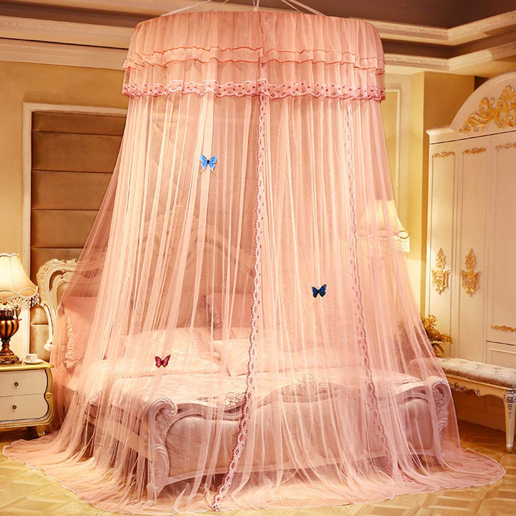 Garneck Princess Bed Canopy, Round Lace Dome Baby Kids Crib Netting Game House Canopy Tent Pink