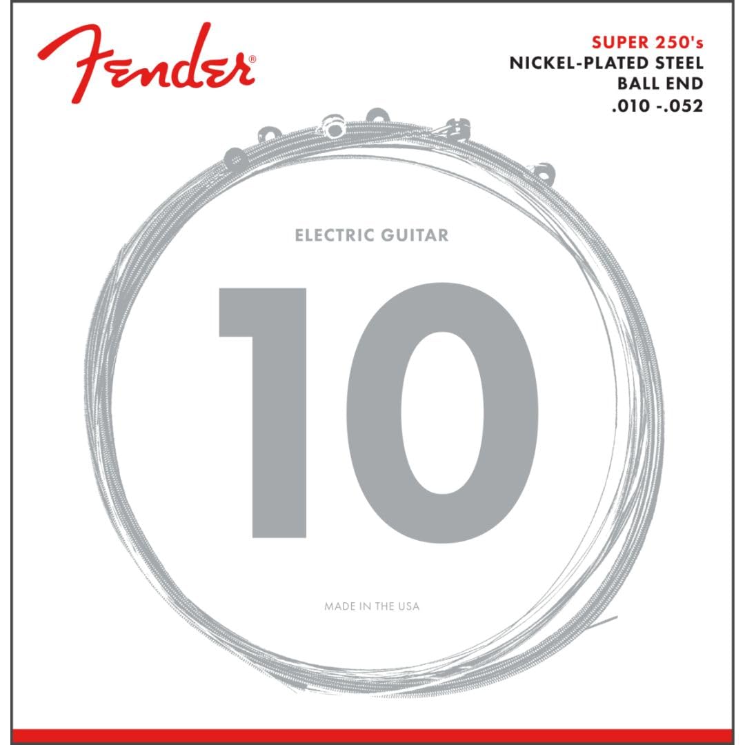Fender Super 250 Electric Guitar Strings, Nickel Plated Steel, Ball End, 250RH .010-.052