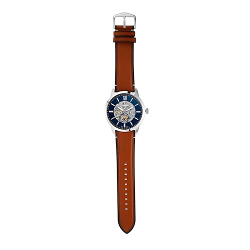 Fossil Men's Townsman Automatic Stainless Steel and Leather Three-Hand Skeleton Watch, Color: Silver, Luggage (Model: ME3154)