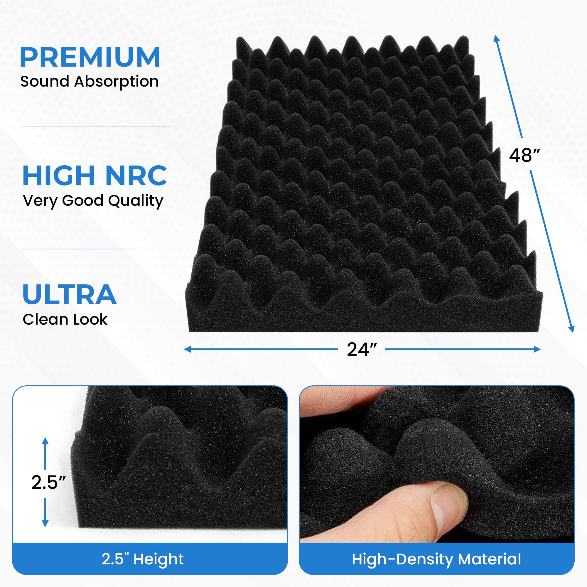 Foamily Acoustic Foam Sound Absorption Pyramid Studio Treatment Wall Panel, 48" X 24" X 2" (4 Pack)
