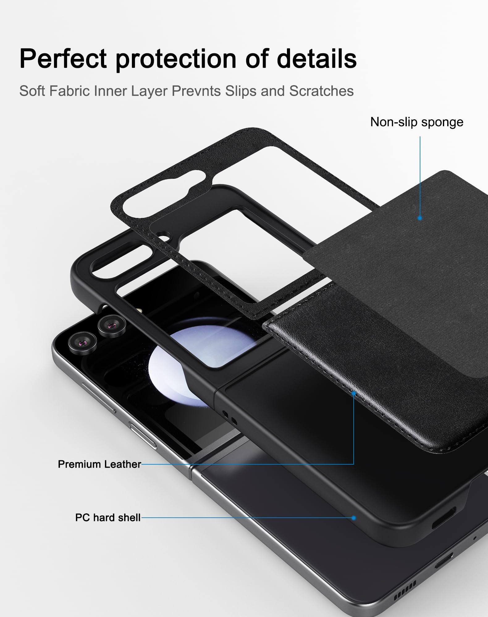 Foluu for Samsung Galaxy Z Flip 5 5G Case, Galaxy Z Flip 5 Leather Case, PU Leather + Hard PC Shell Ultra Thin Slim Durable Protective Phone Case Cover for Samsung Galaxy Z Flip5 5G 2023 (Black)