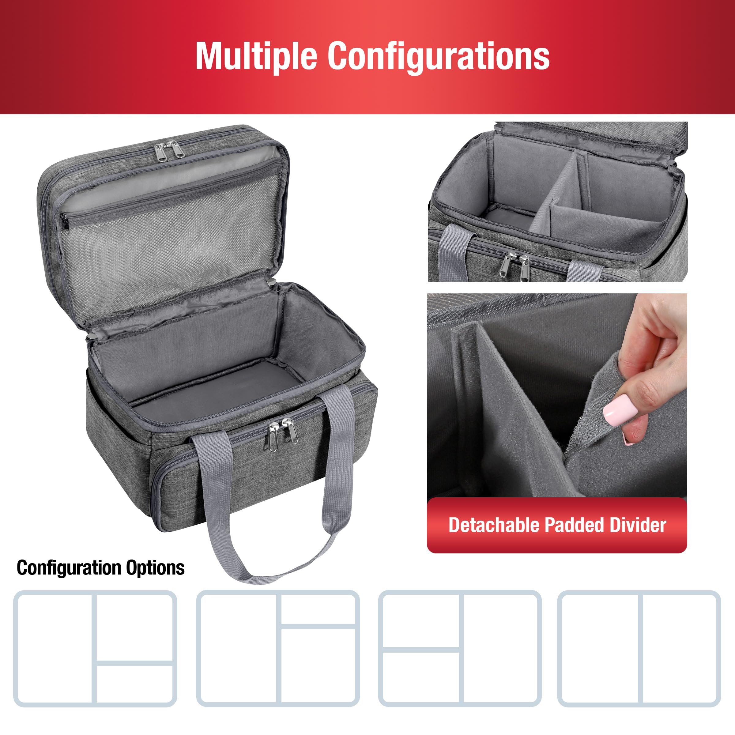 SINGER Sewing Accessories Organizer (Bag Only) β Double Layer Portable Sewing Storage Bag | 2 Detachable Pouches and 18 Compartments, Large Sewing Supplies & Crafting Carry-all (Gray)