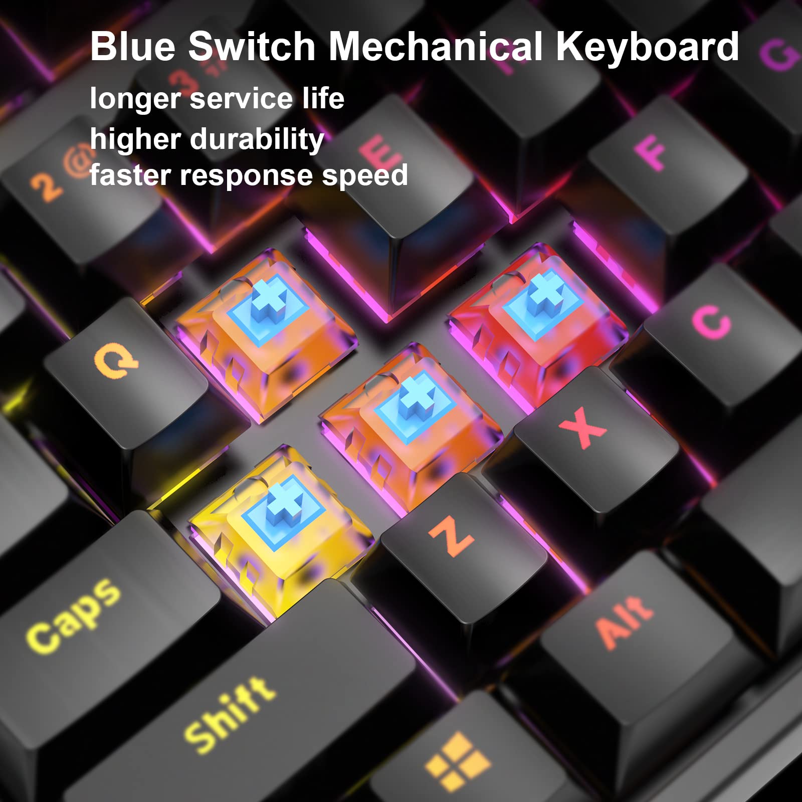 GIM 87 Keys Gaming Keyboard TKL Mechanical Keyboard Blue Switches RGB Backlit Compact Keyboard Portable USB Wired Keyboard for Windows PC Gamers Black