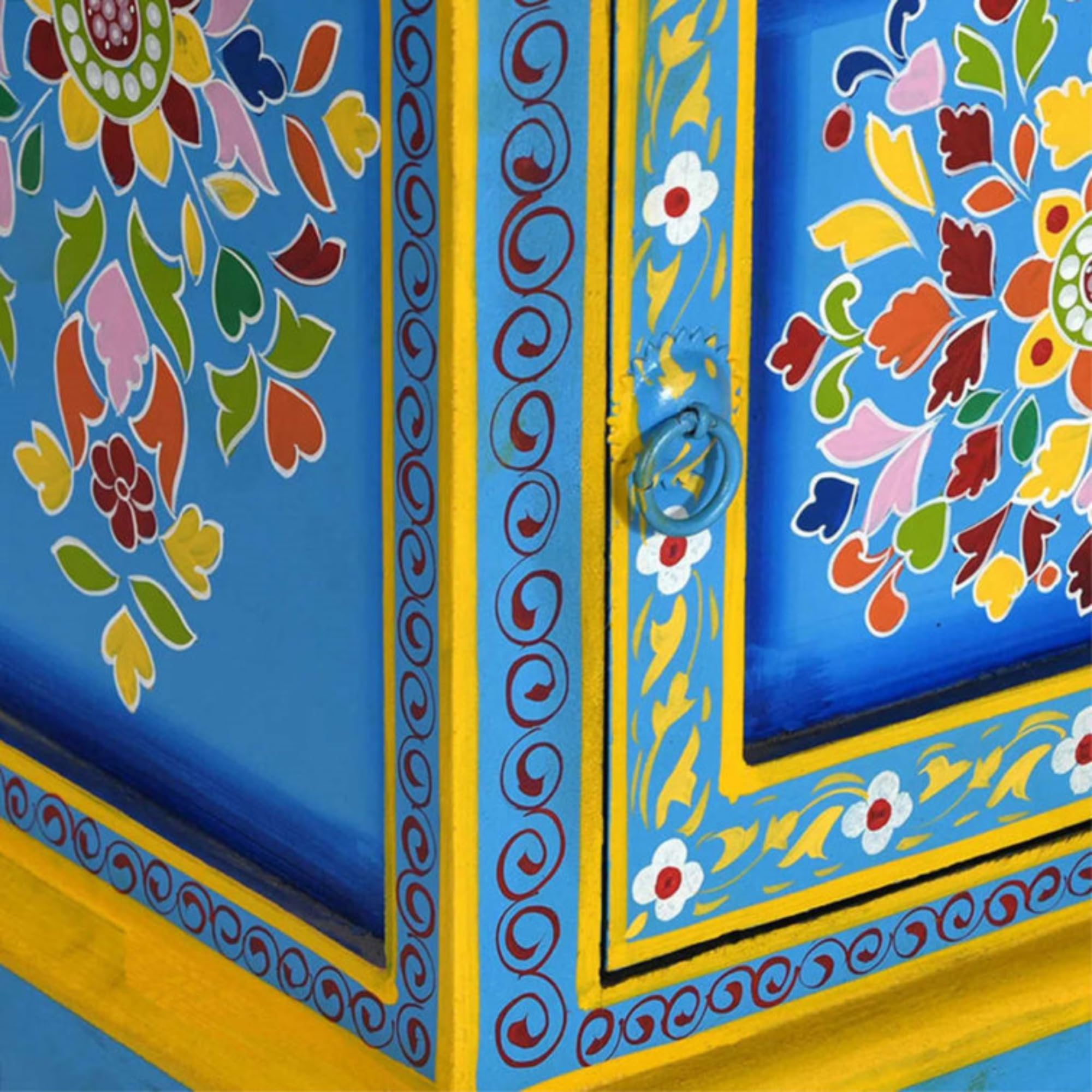 Floral Painted Wooden Nightstand Table, Handicraft Side Table/Bedside Table/Lamp Stand Table/Storage Table