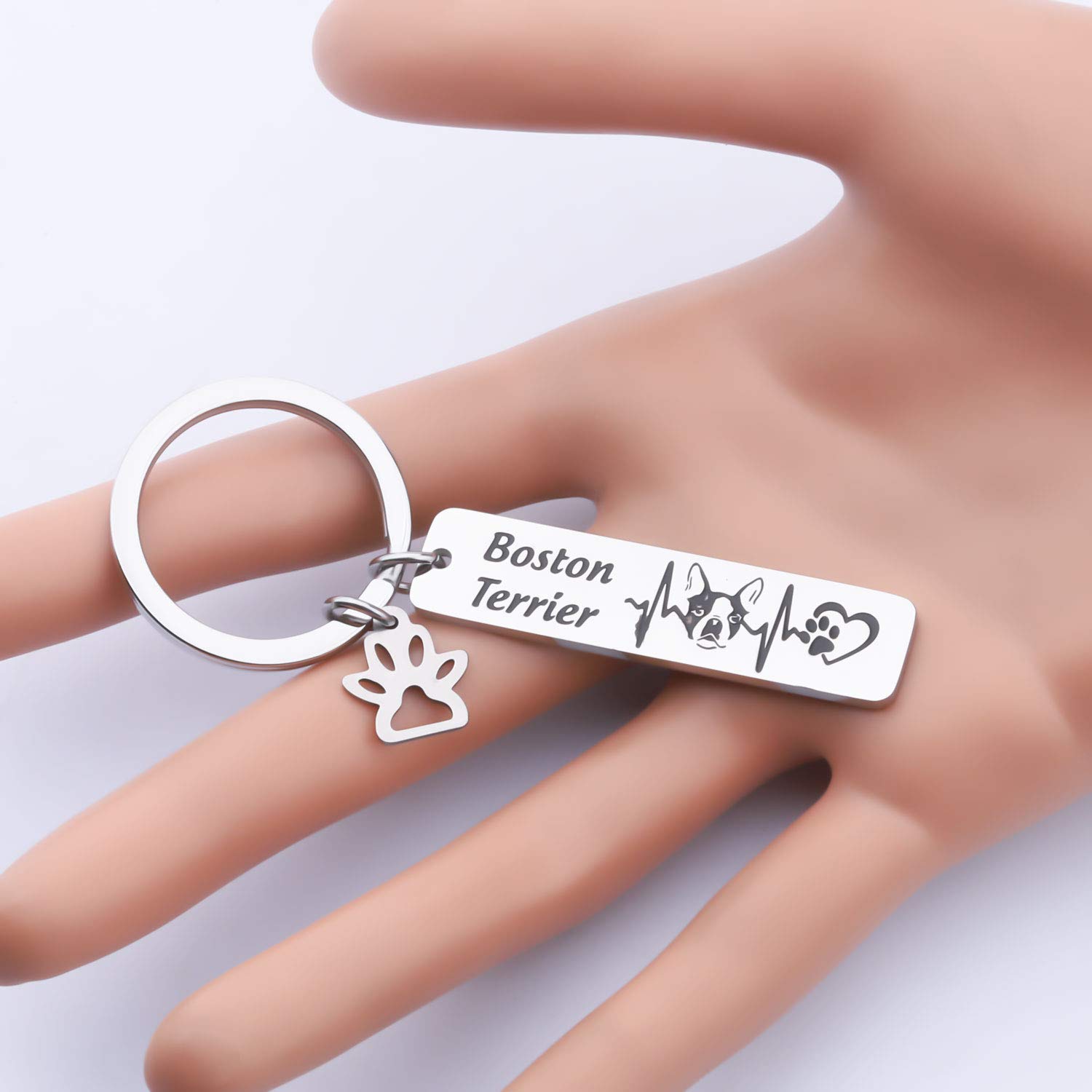 FUSTMW Dog Owner Keychain Boston Terriers,Boxer,Dachshund,Jewelry Golden Receiver,Pitbull Dog Lover Gifts Pet Rescue Gift (Boston Terriers)