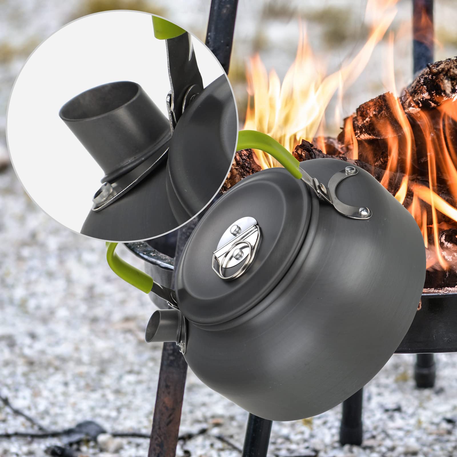 Foldable Lightweight Camping Cookware Set – 9pcs Non-Stick Folding Nesting Kettle Pots and Pans Sets for Campfire with Lid | Backpacker Must Haves Outdoor Tent Campers Aluminum Cooking Gear 1-4 People