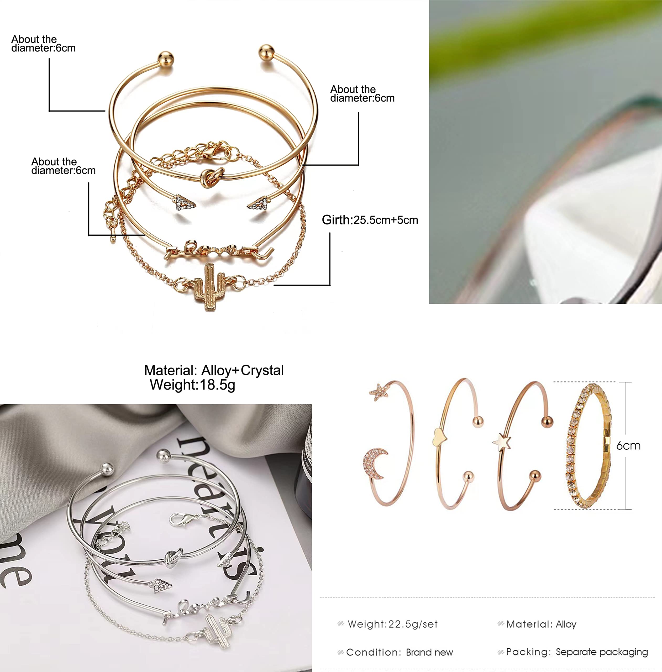 FMCAOFA 23PCS Multiple Layered Stackable Open Cuff Wrap Bangle Gold/Silver/Rose Gold Bracelets for Women Jewelry Adjustable Bangles for Girls Set Gifts