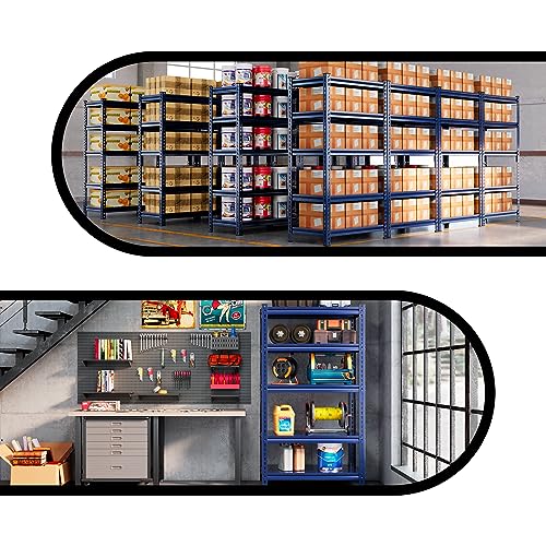 REIBII 72" Garage Shelving Heavy Duty Garage Storage Shelves Load 1700LBS Adjustable Heavy Duty Shelving 5 Tier Metal Shelving for Storage Industrial Shelving 31.9" W x 17.1" D x 72" H Blue
